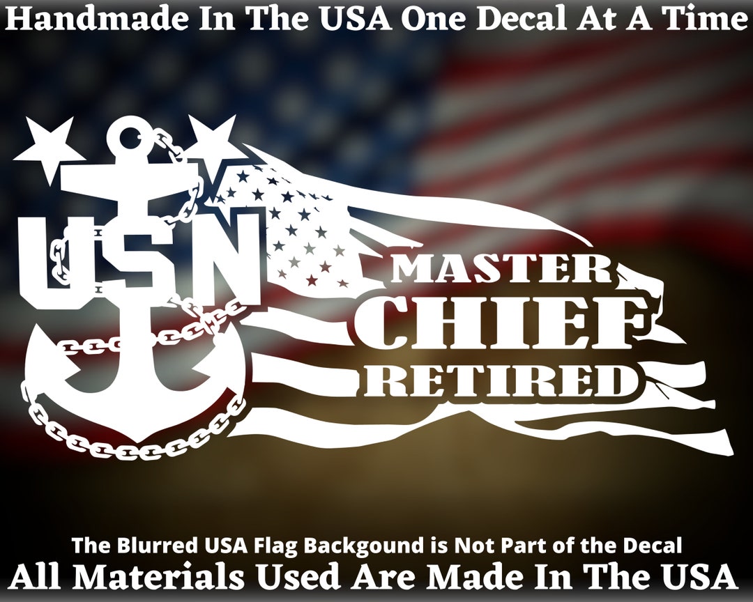 Navy Master Chief Retired Distressed American Flag Viny Decal for Car ...