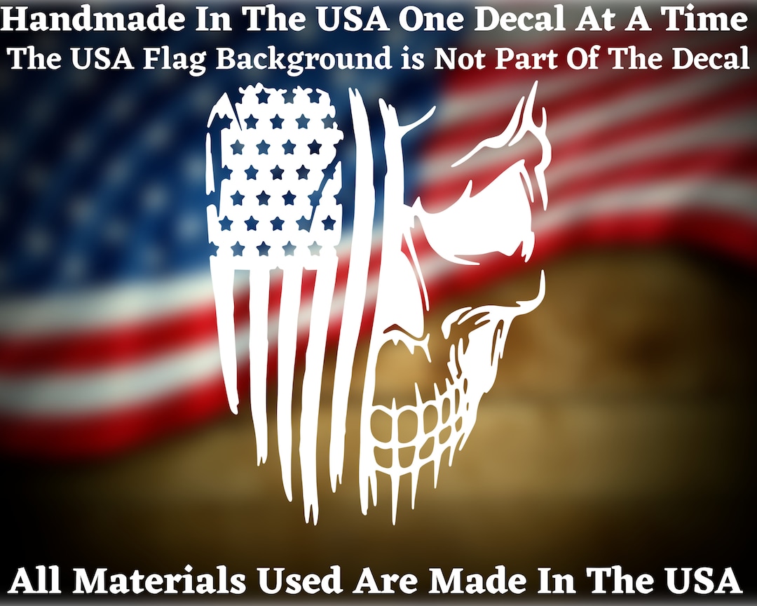 American Flag Skull Decal Car Truck Van Window or Bumper Sticker USA ...