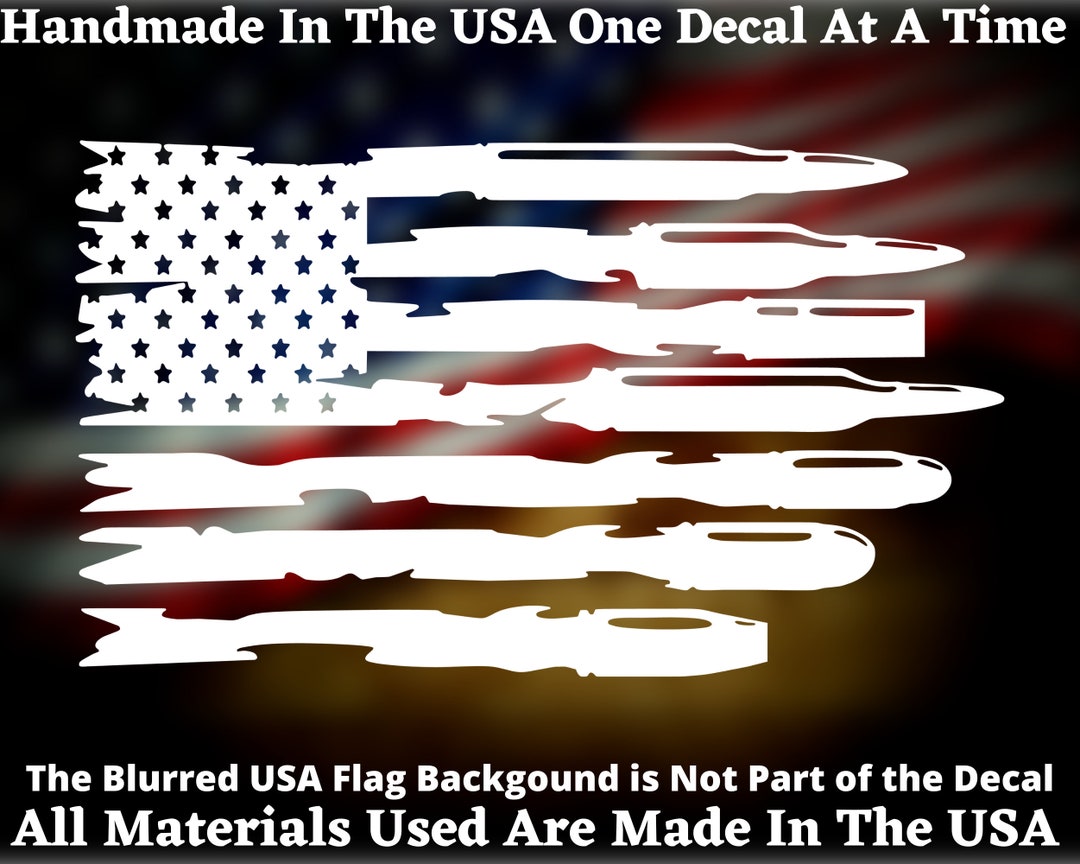 Distressed American Flag & Bullets Vinyl Decal for Car Window, Bumper ...