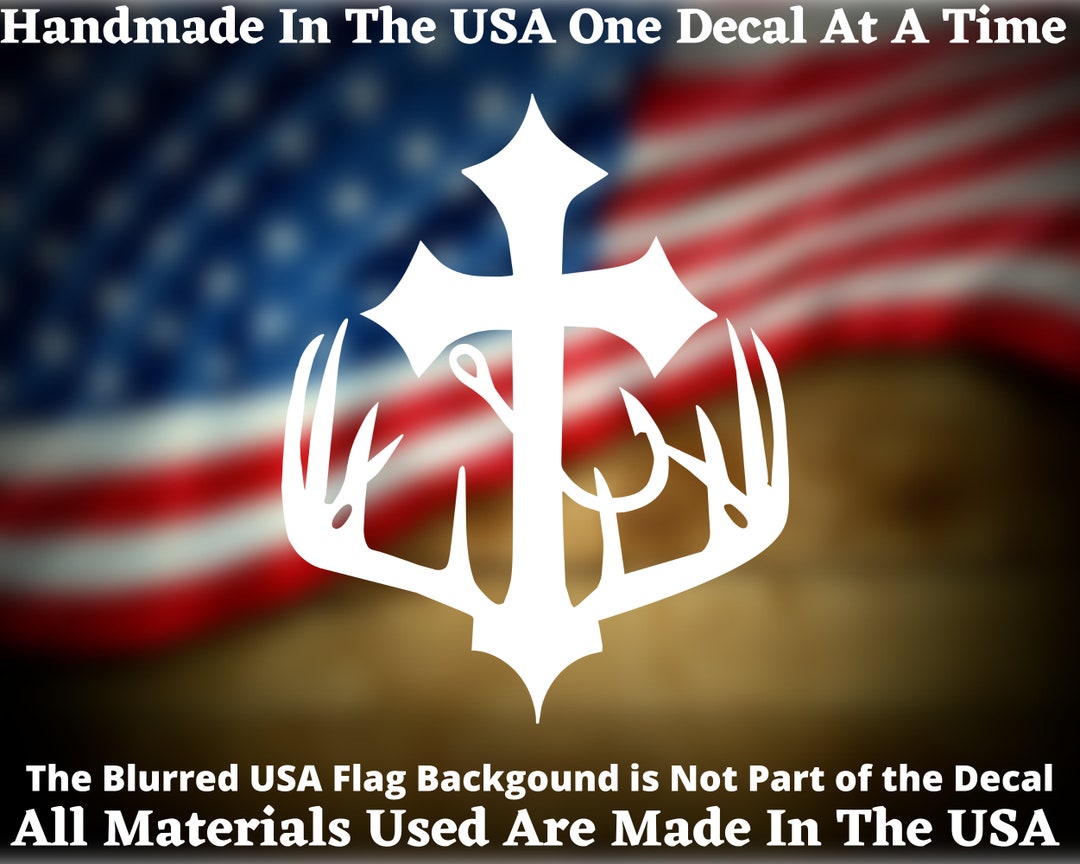 Cross Deer Antlers Fish Hook Vinyl Decal for Car Truck Van Window or ...