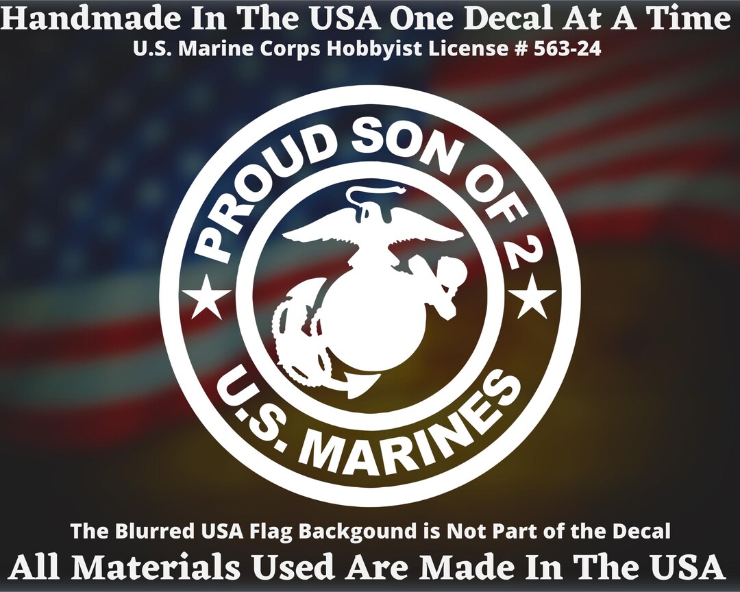 Proud Son of 2 U.S. Marines USMC Custom Car Truck Van Window or Bumper ...