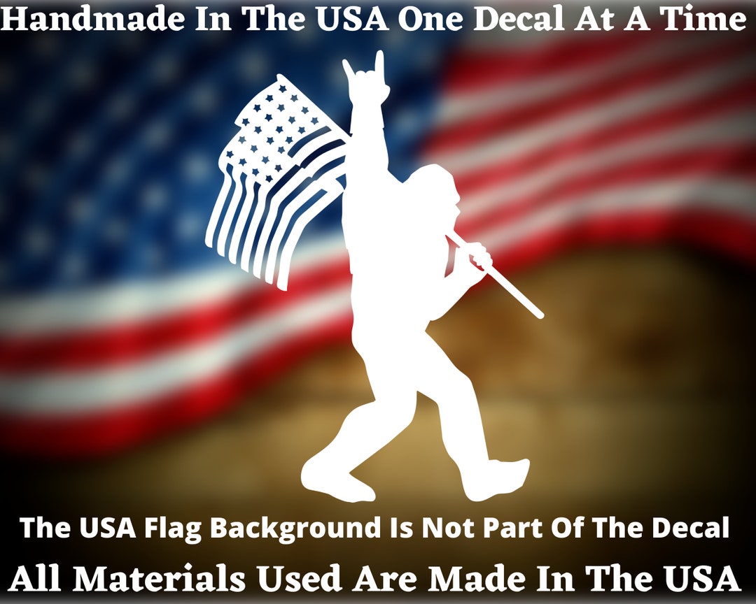 Bigfoot Sasquatch Rock on American Flag Rocksquatch Funny Die-cut Vinyl ...