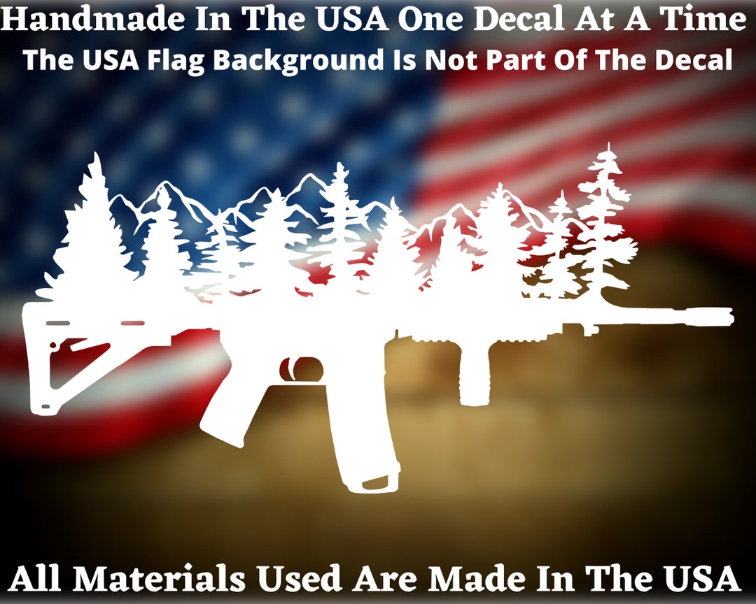AR 15 Tree Line and Mountains Silhouette 2nd Amendment Vinyl Decal for ...