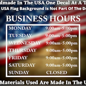 Custom Business Hours Sign Vinyl Decal, Business Hours Decal for ...
