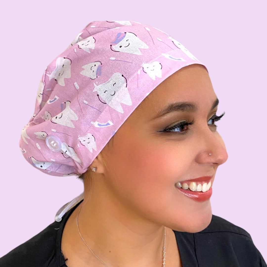 Euro Pink Dental Scrub Cap, Tooth Surgical Scrub Hat With Adjustable ...