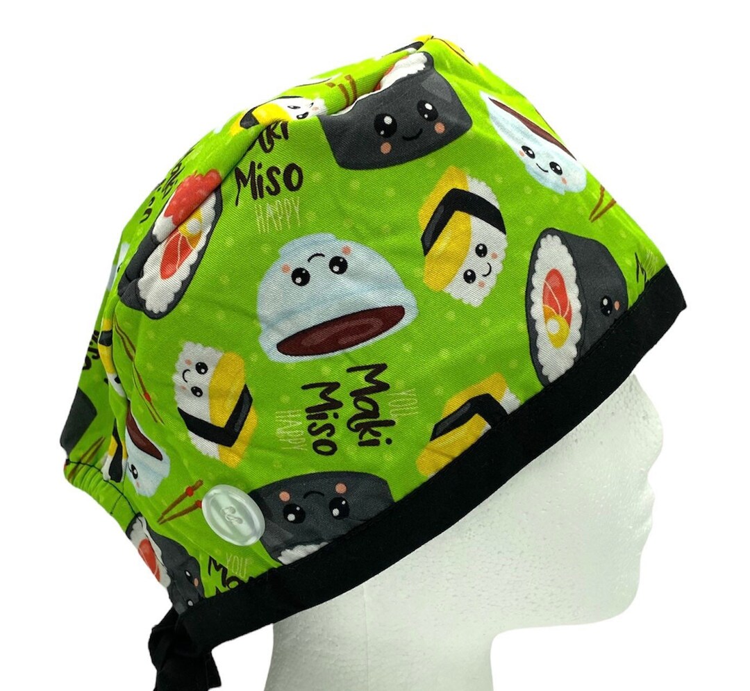 Sushi Surgical Scrub Cap. maki Miso Happy. Buttons and Satin - Etsy
