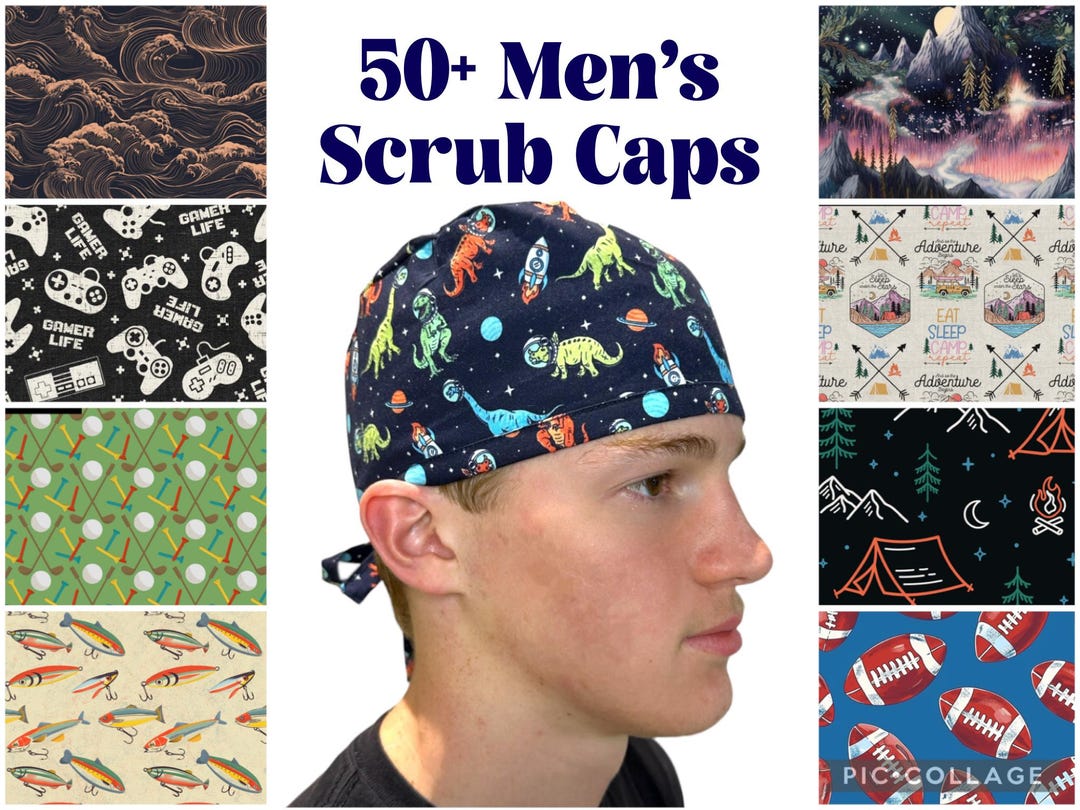 Surgical Scrub Caps for Men and Women, Tie Back Scrub Hats, Unisex ...