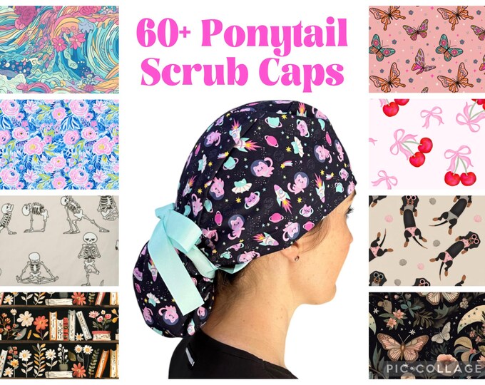 Womens Surgical Scrub Caps - Ponytail - Let's Spin - Scrub Hat With ...