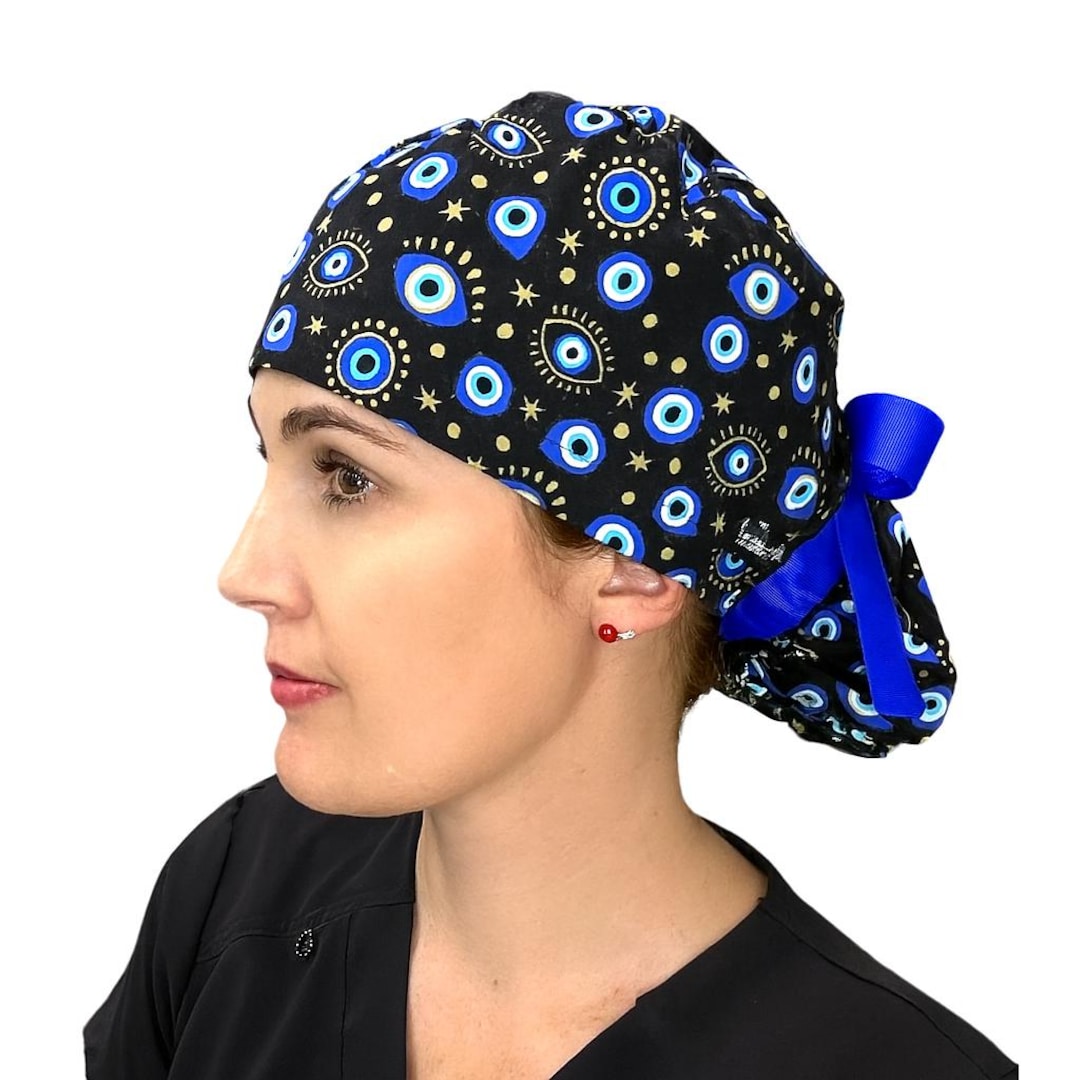 Evil Eye Ponytail Scrub Cap: Ophthalmology Surgical Hat With Satin ...