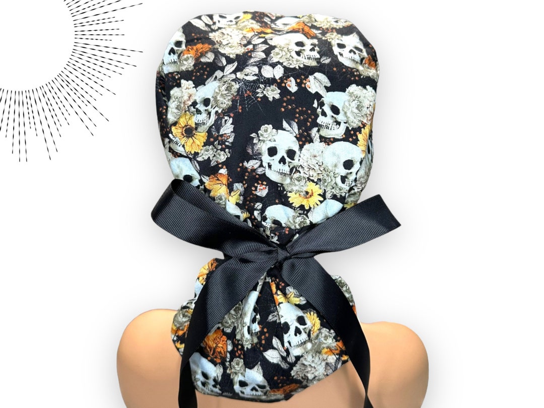 Skull Floral Ponytail Scrub Cap for Women. Satin Lining Optional ...