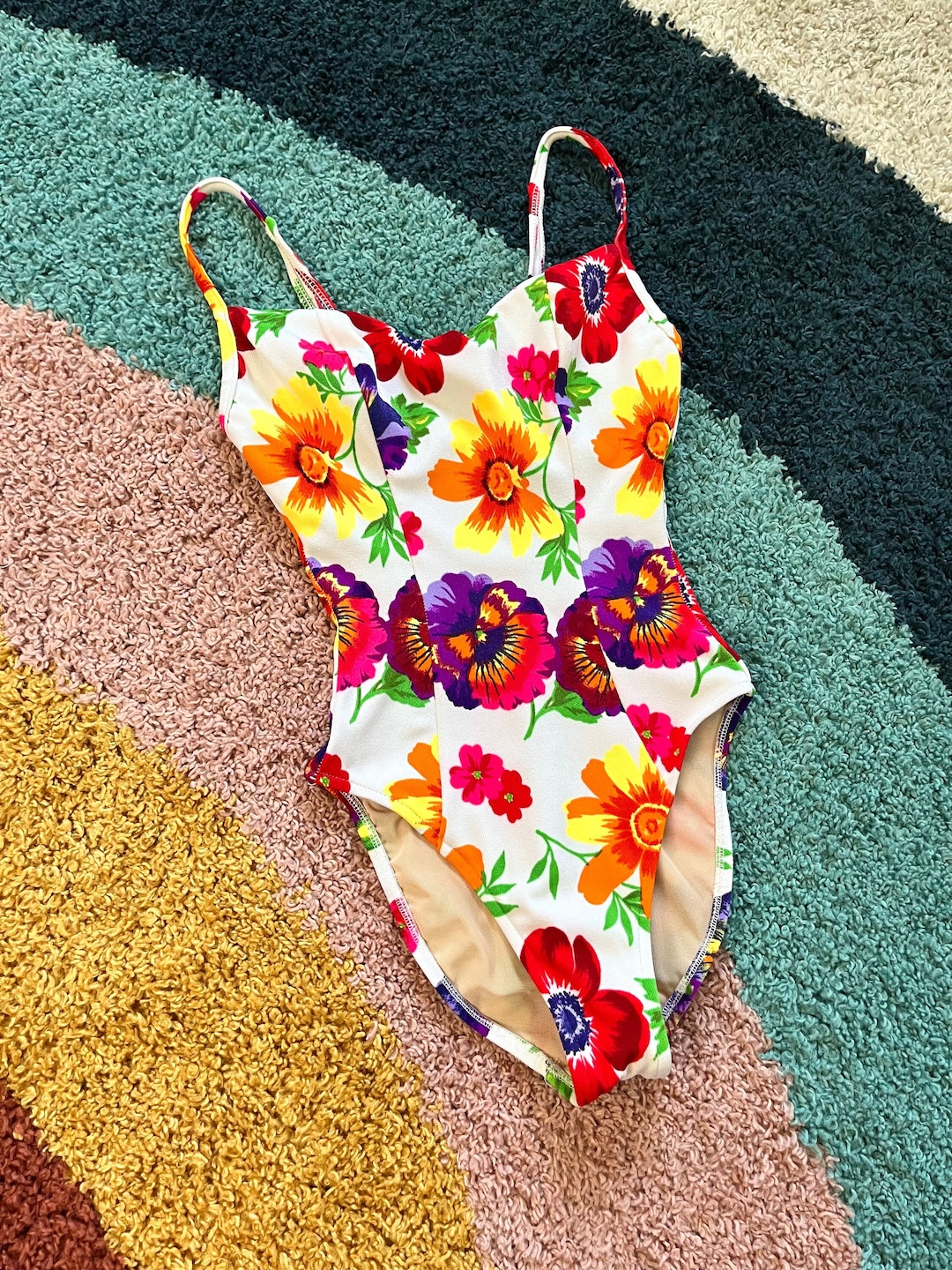 Vintage 90s High Cut Flower One Piece Swimsuit Etsy