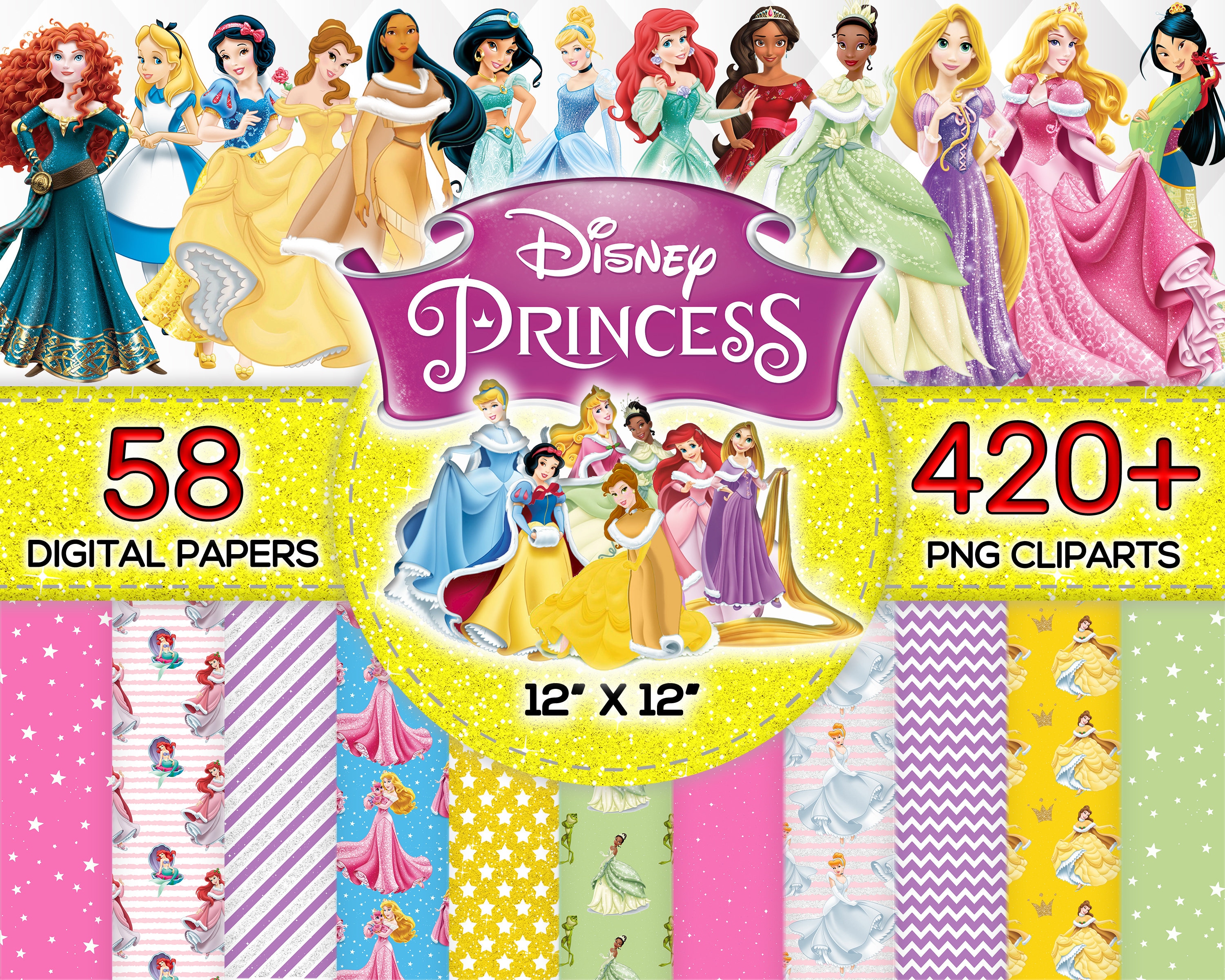 Disney Princess Paper Disney Princess clipart Disney | Etsy