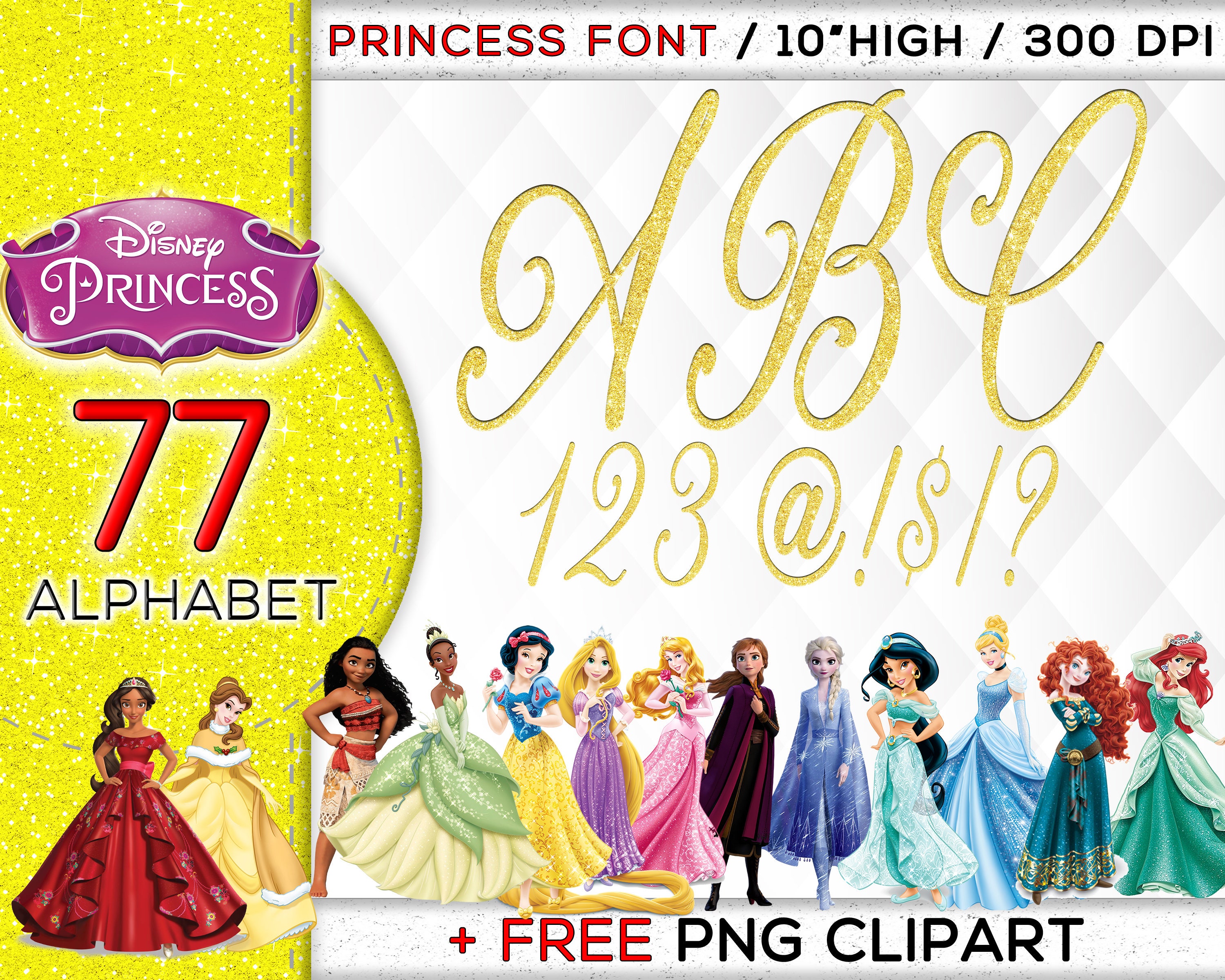 Princess Alphabet Princess Clipart Princess Font Disney | Etsy