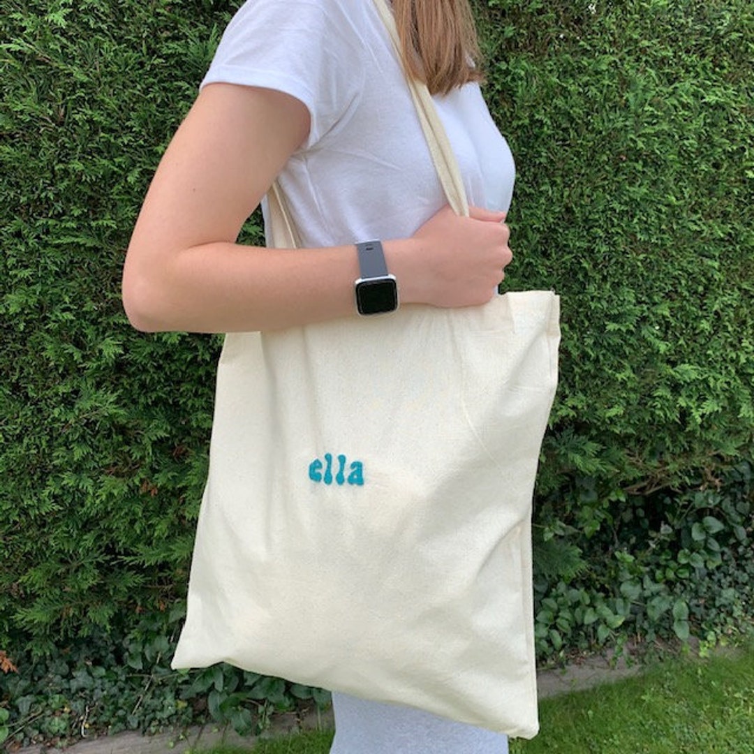 Personalized Name Hand-embroidered Tote Bag, Embroidery, Shopping Bag ...