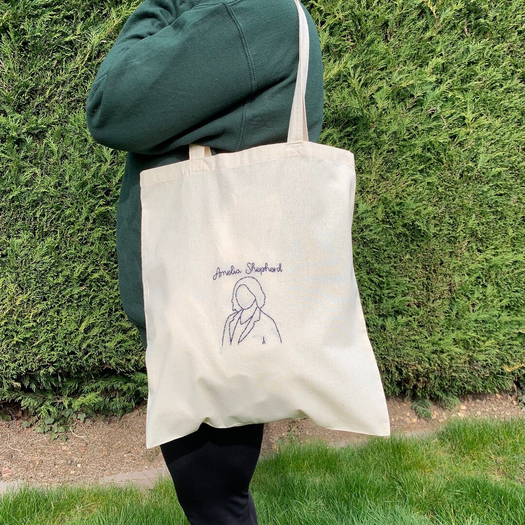 Greys Anatomy Amelia Shepherd Outline Hand Embroidered Tote Bag, Greys ...