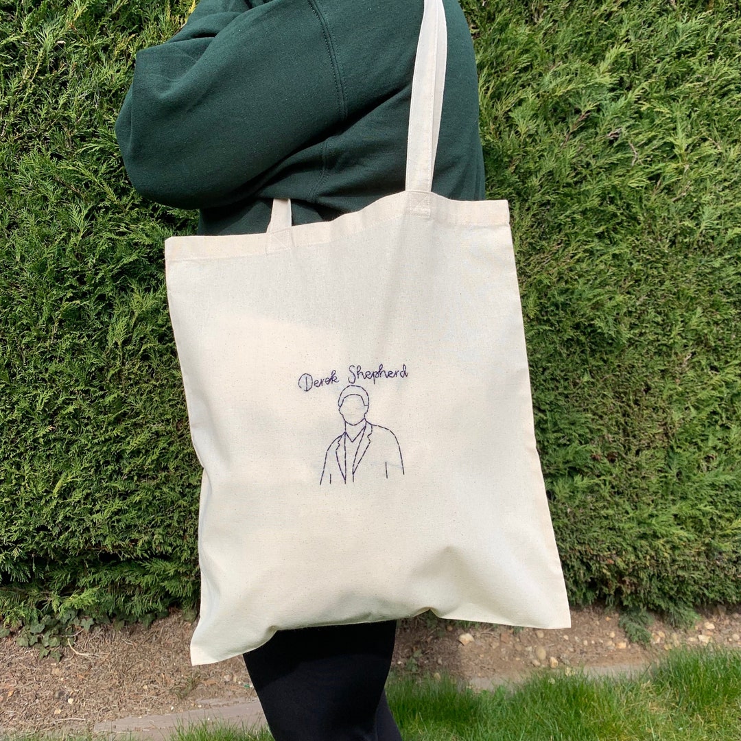 Grey's Anatomy Derek Shepherd Outline Hand Embroidered Tote Bag, Greys ...