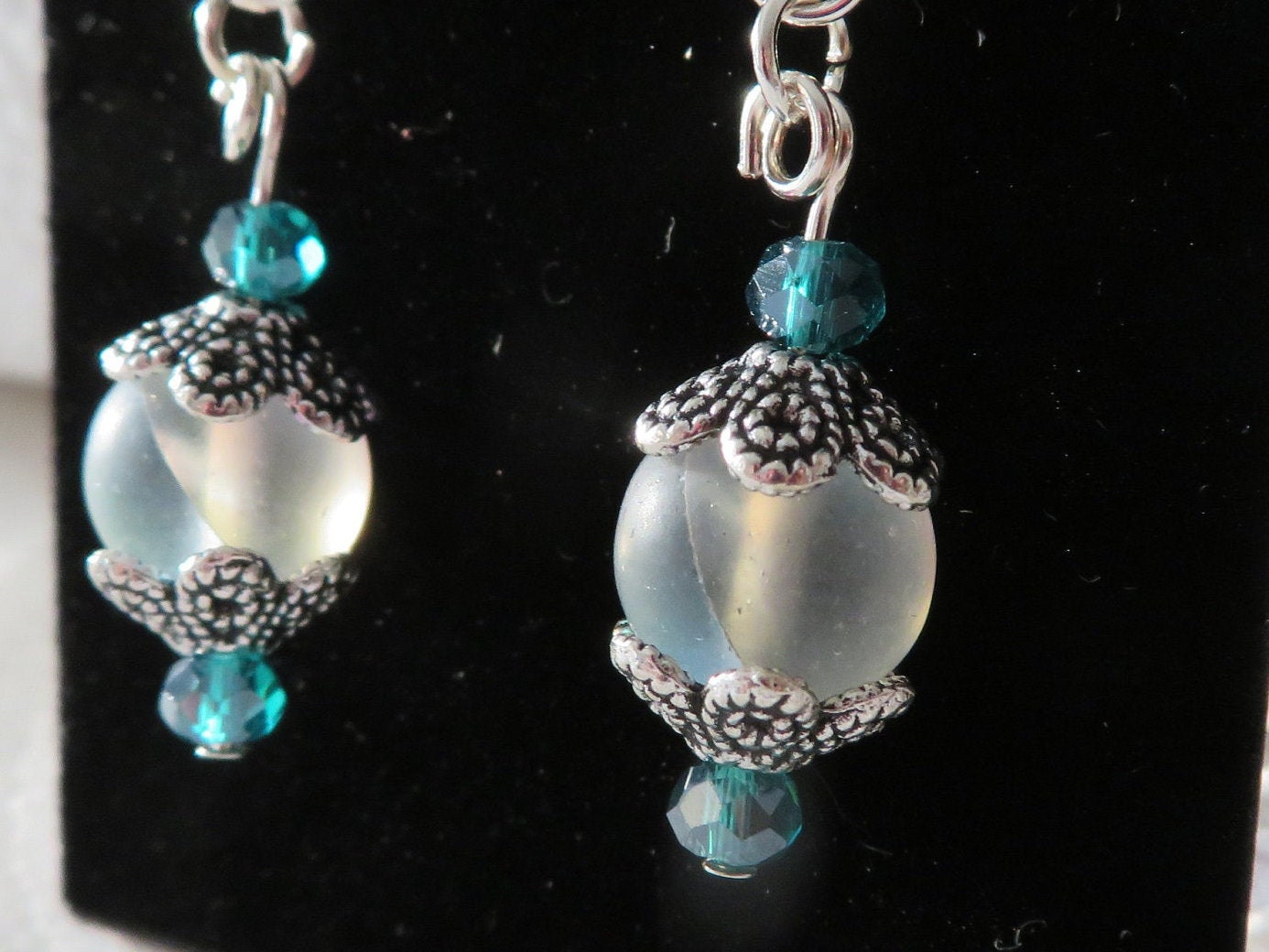 Opalite Rainbow Moonstone, Teal Crystal & Silver Earrings - Etsy