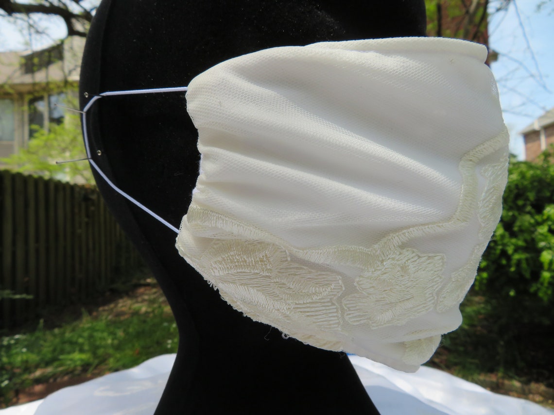 White Lace And Satin Designer Face Mask Etsy