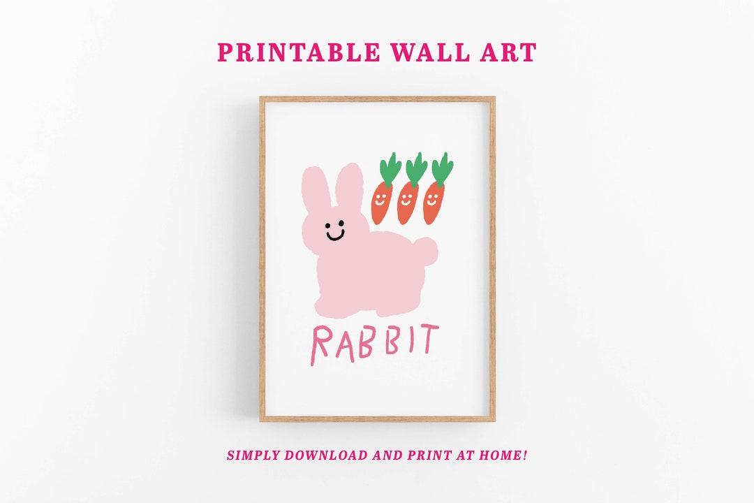 Pink Animal Poster, Rabbit Wall Art, Pink Rabbit, Pink Wall Decor, Baby ...