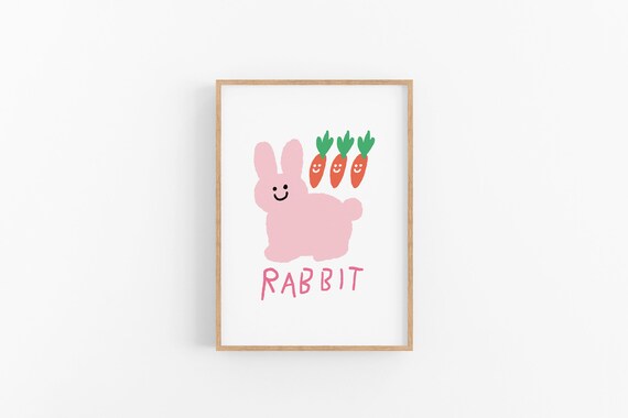 Pink Animal Poster Rabbit Wall Art Pink Rabbit Pink Wall | Etsy