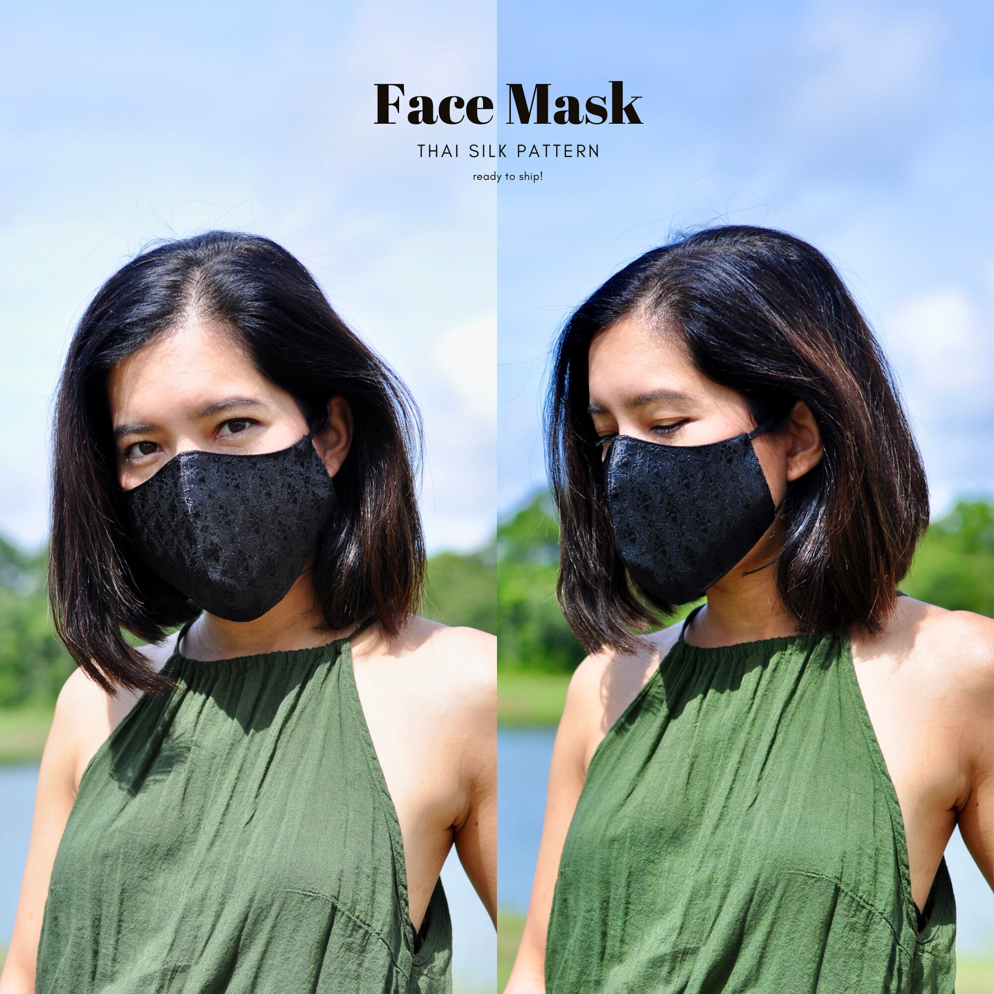 Black Thai Silk Face Mask Reusable Face Mask in Thai Silk - Etsy