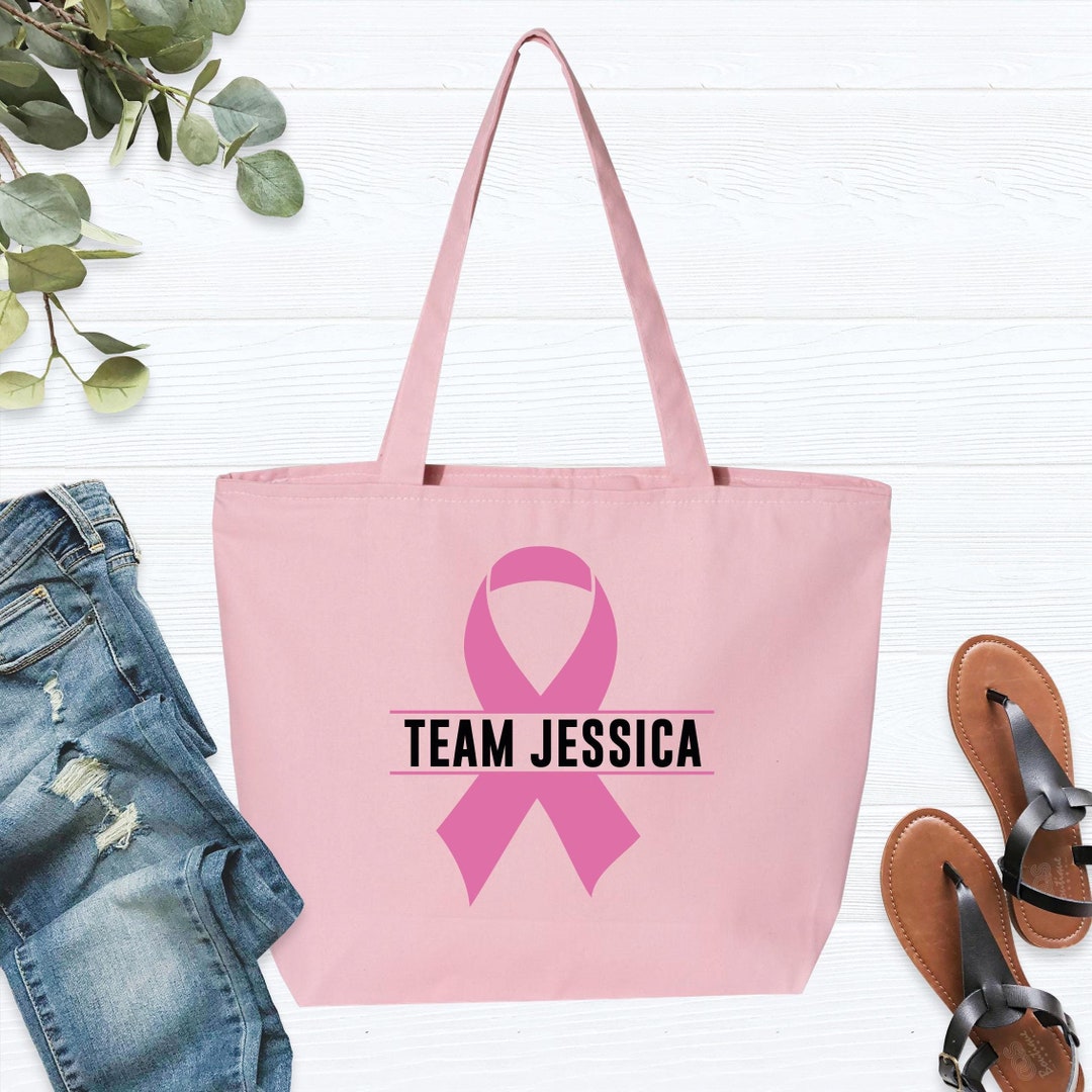 Custom Team Breast Cancer Tote Bag, Personalized Cancer Pink Ribbon Bag ...