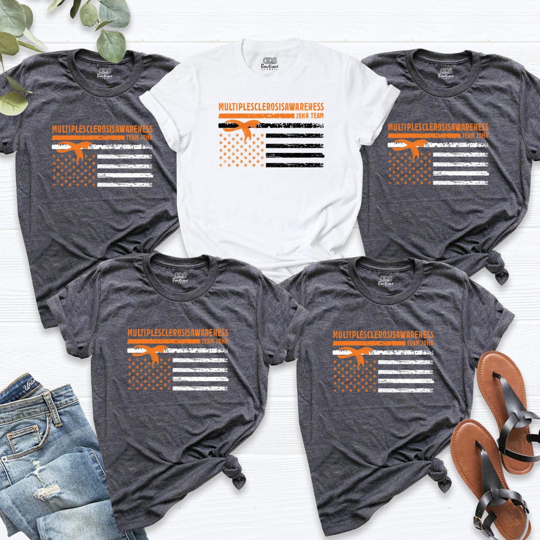 American Flag MS Awareness Team Shirt, Multiple Sclerosis Warrior Tee ...