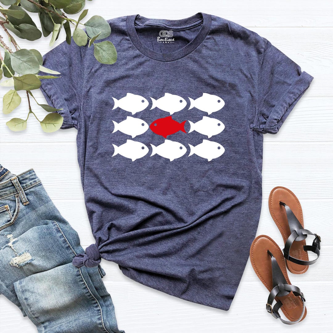 Red Fish Shirt, Cute Fishes Tee, Women Funny Fish Swimming Shirt, Ocean ...
