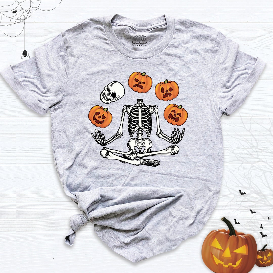 Skeleton Pumpkin Skull Halloween Shirts, Skeleton Namaste Tshirt Women ...