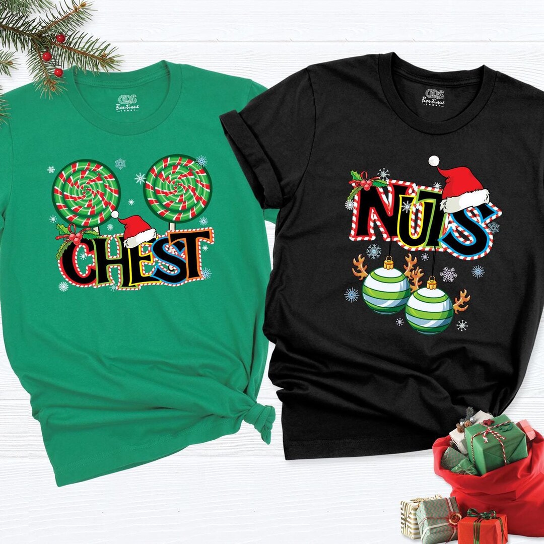 Chest and Nuts Couples Christmas Shirt, Funny Matching Holiday Tee ...
