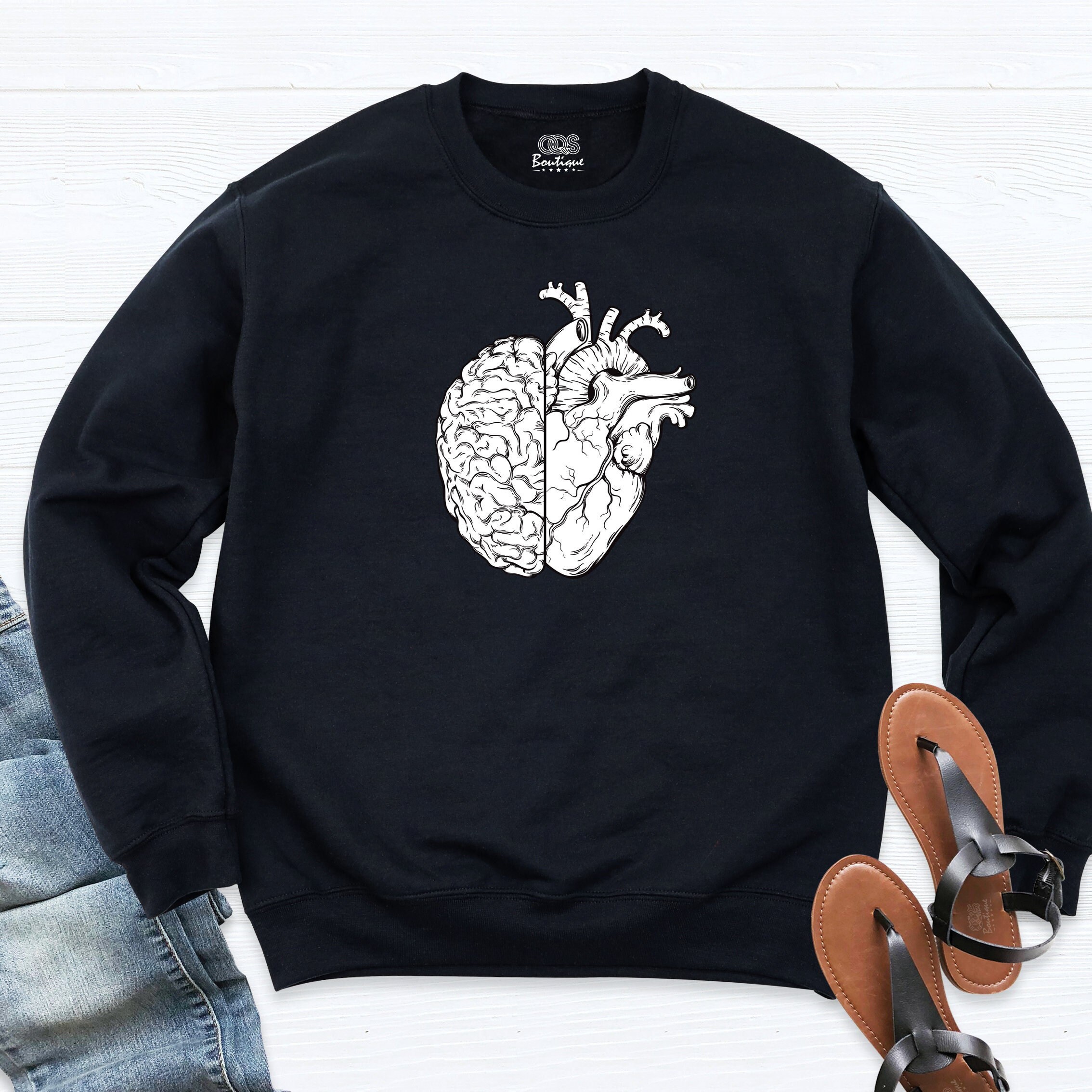 Hand Drawn Line Art Human Brain and Heart Sweatshirt Logic - Etsy