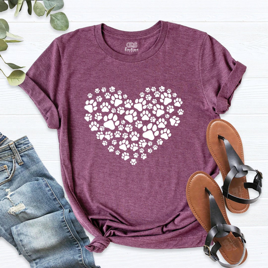 Heart Paw Shirt, Dog Lover Tees, Dog Person Gift, Dog Paw Outfits, Paw ...