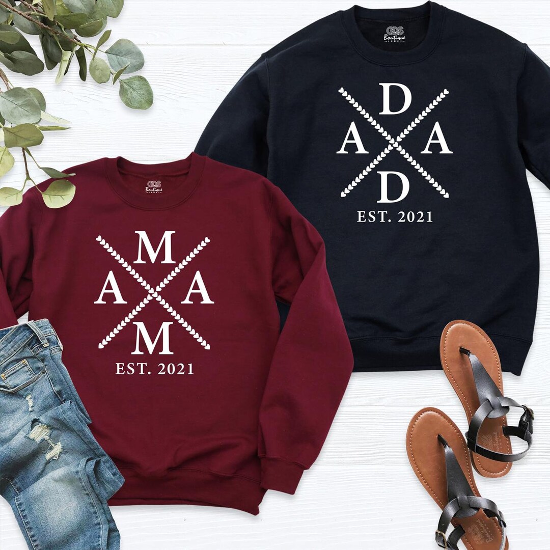 Dad and Mom Sweatshirt Couple Mama Dada Est Hoodie, Personalized ...