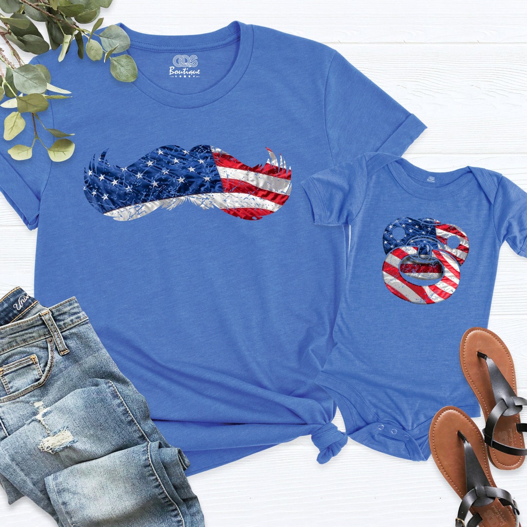American Flag Daddy and Me Shirt, Funny Dad Mustache Tshirt, Pacifier ...