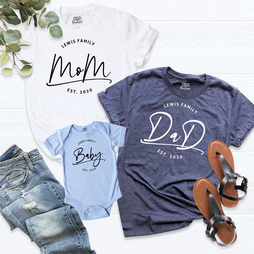 Family Matching Est. Shirt, Custom Family Name Tee, Mama Dada Baby ...