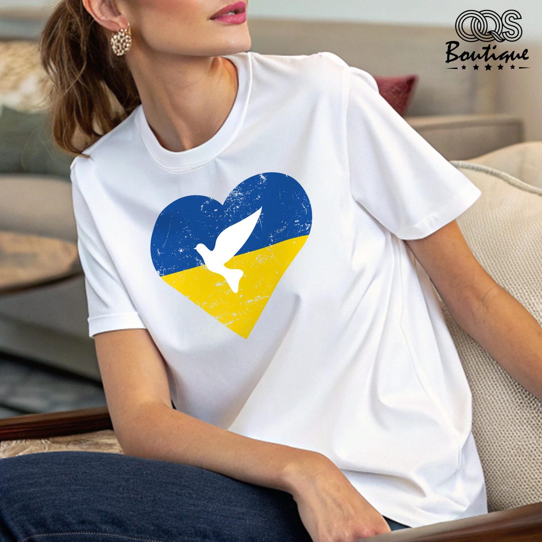 Ukraine Heart Peace Dove Shirt, Support Ukraine Tee, Blue Yellow Women ...