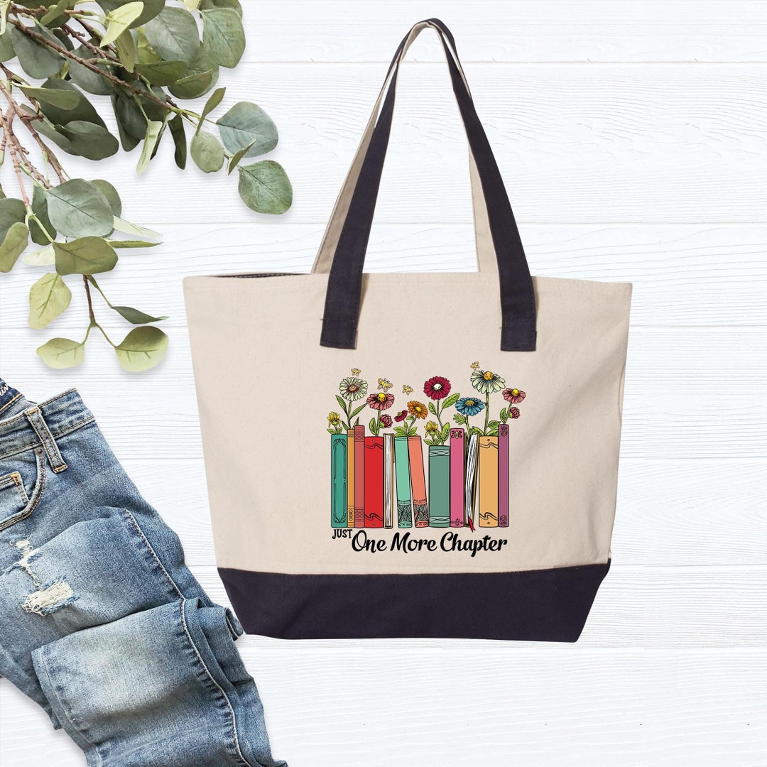 Just One More Chapter Tote Bag, Bookish Canvas Tote Bag, Book Club Gift ...