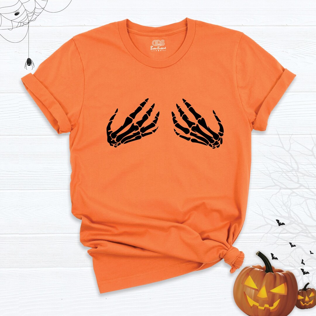 Funny Skeleton Hands Halloween Shirt, Women Skeleton Shirt, Hand Bra ...