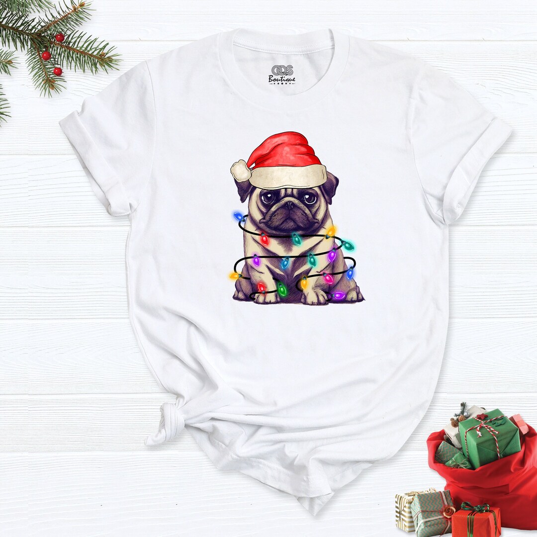 Dog Christmas Light Shirt, Pug Christmas T-shirt, Holiday Shirt, Dog ...
