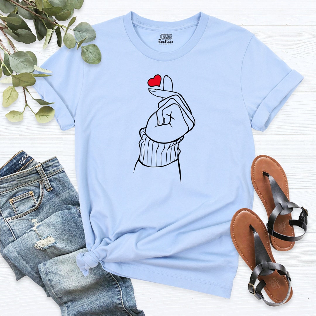 Korean Finger Red Heart Shirt, Saranghae Finger Heart, Girl Friend Gift ...