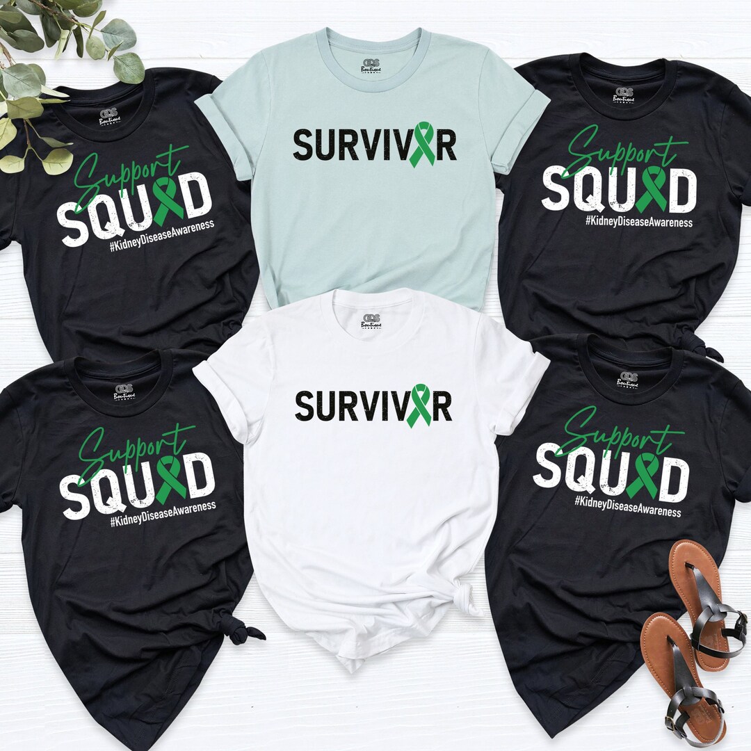 Kidney Disease Awareness Shirt, Support Squad Team Shirt, Green Ribbon ...