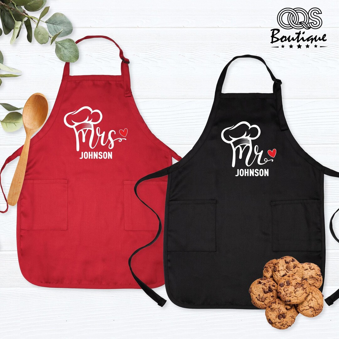 Custom Mr and Mrs Aprons, Matching Couple Aprons, Personalized Wedding Apron, His and Hers ...