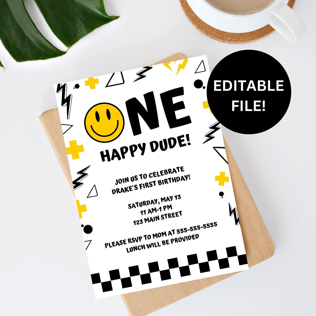 One Happy Dude Birthday Invitation **editable File** - Etsy