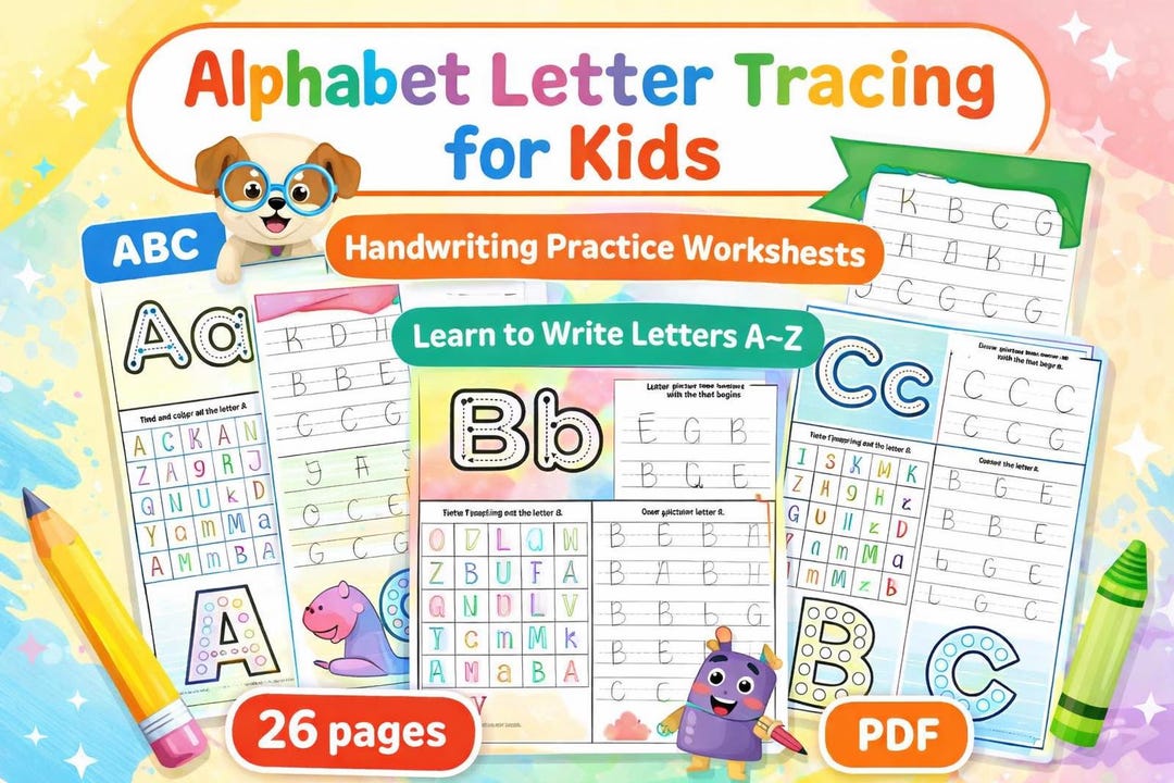 Alphabet Letter Tracing for Kids, ABC Handwriting Practice Worksheets ...