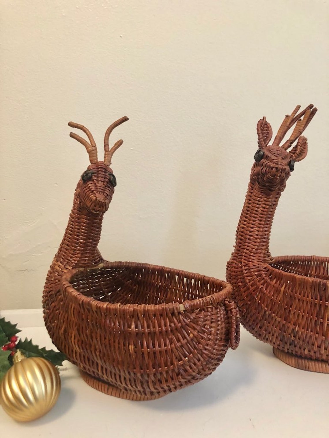Wicker Reindeer Basket Set of 2 | Etsy