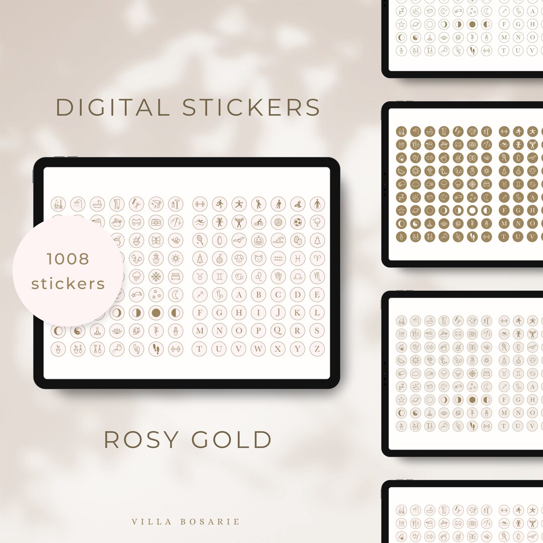 Rose Gold Digital Planner Stickers: Goodnotes Minimal Icons (1000+ PNG ...