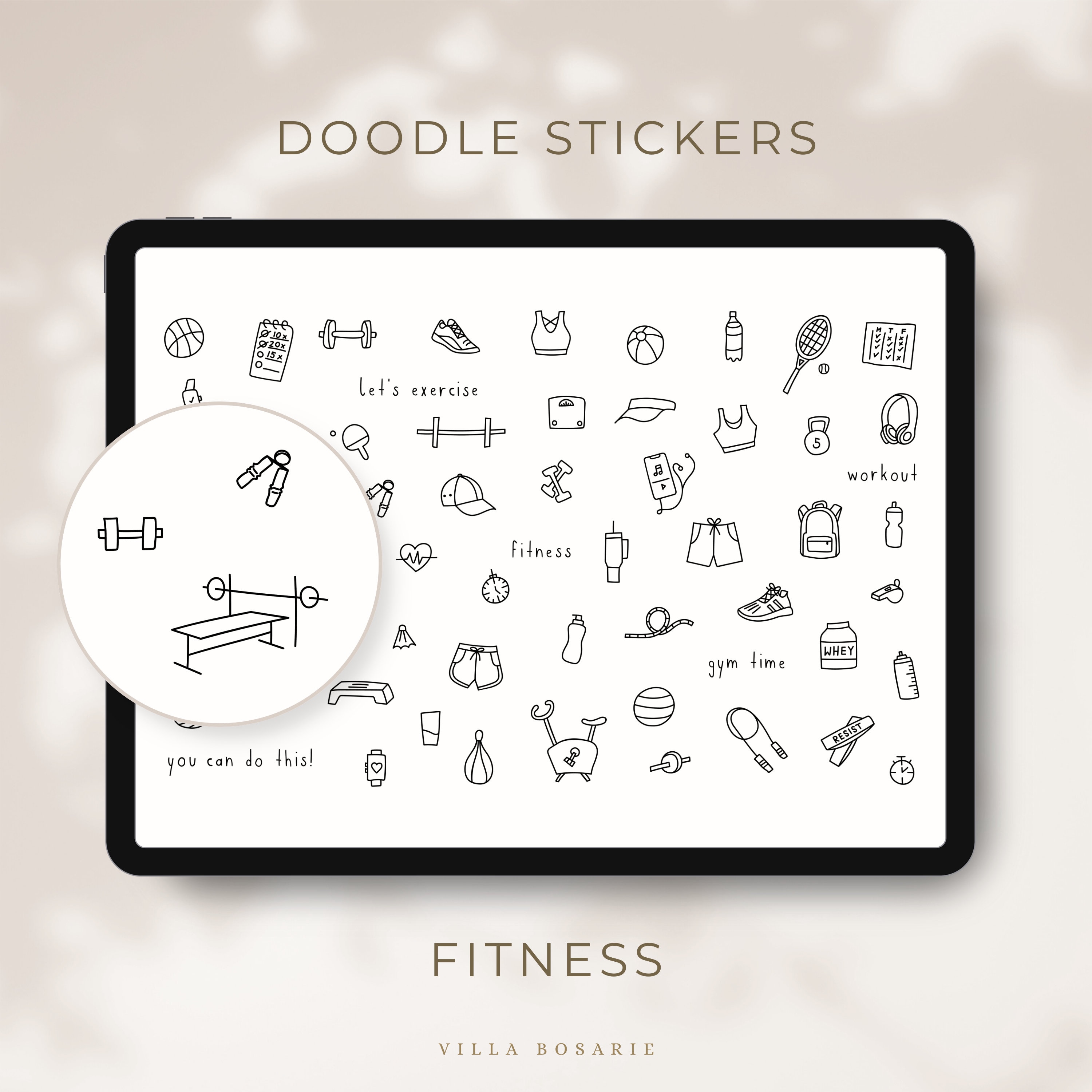 Line Drawing Fitness Stickers | Digital Planner Stickers | Goodnotes ...