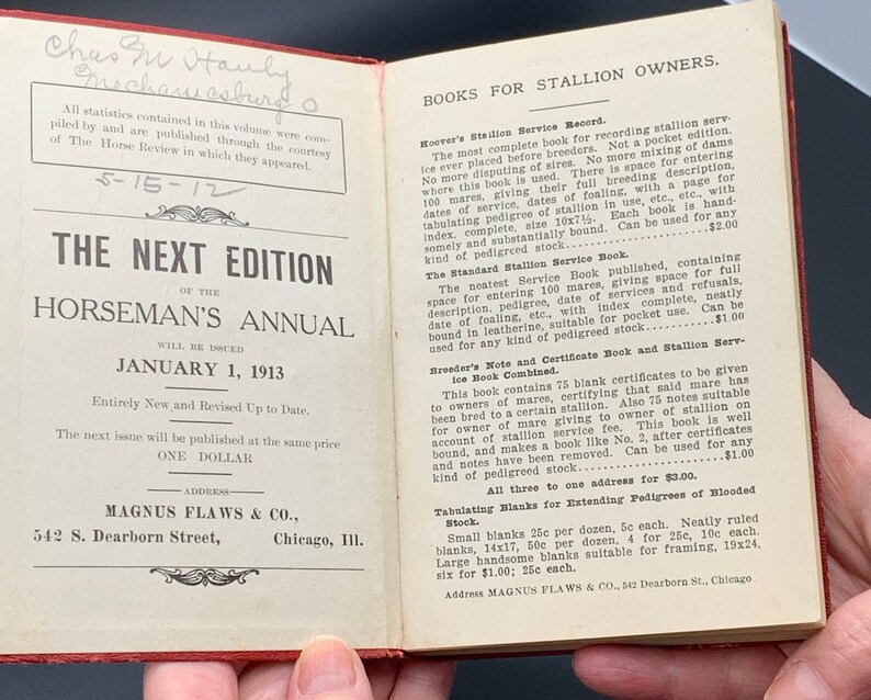 Horsemans Annual HORSE RACING HISTORY Fastest Records Equestrian 1912 ...