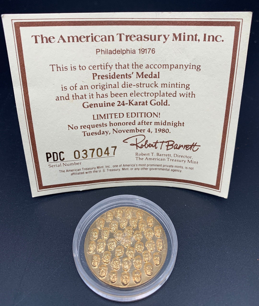 38 Presidents of the United States 1776-1980 24k Gold-plated Coin Medal ...