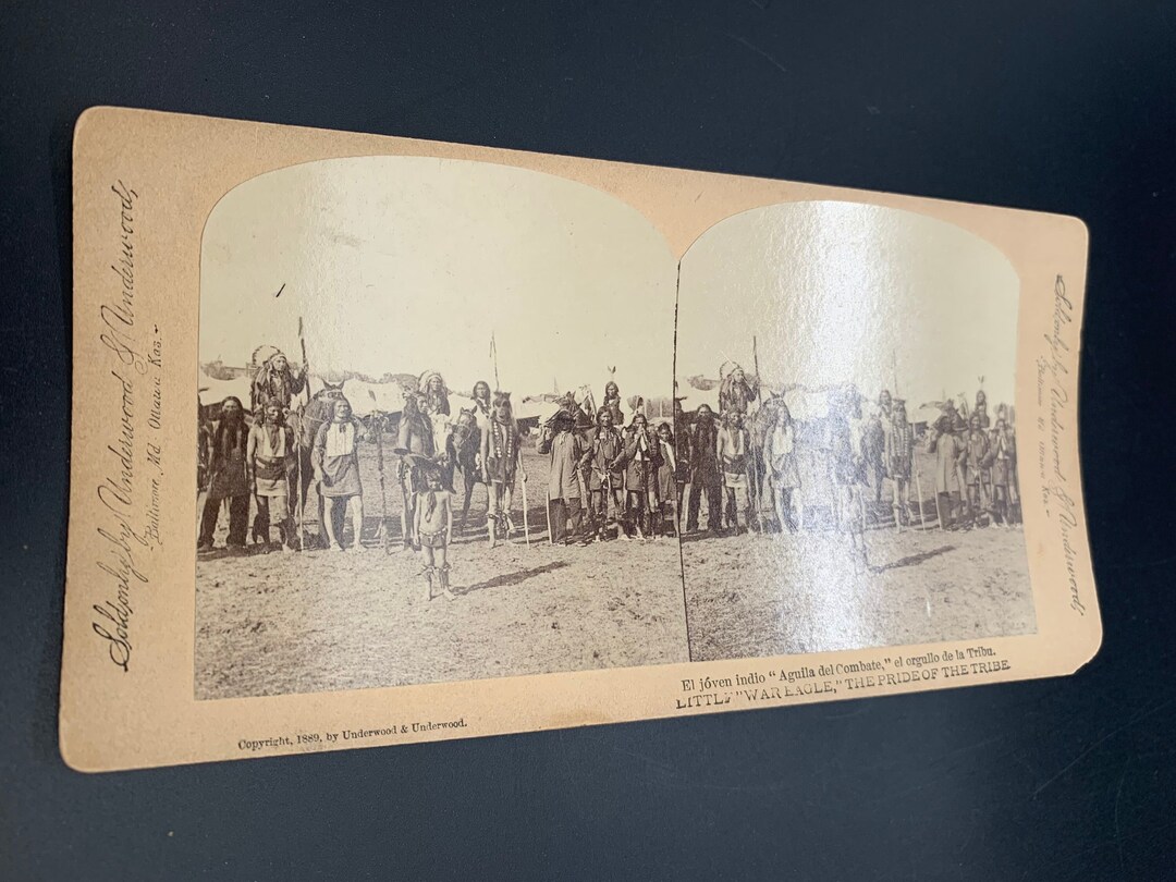 Native American Indian Warriors Stereoview C1889 Ephemera – Indigenous – War Bonnet - Rosebud ...